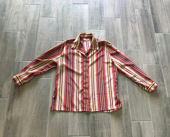 1970s Striped Blouse, Vintage Earth Tone Shirt - Gem