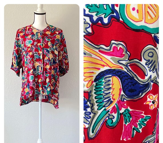 1990s Colorful Short Sleeve Blouse - Gem
