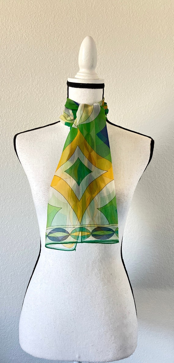 1960s Long Mod Style Scarf, Vintage Sheer Chiffon Abs… - Gem