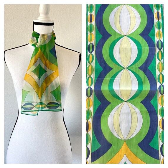 1960s Long Mod Style Scarf, Vintage Sheer Chiffon Abs… - Gem