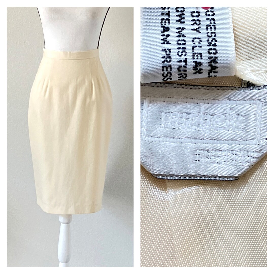 1980s Petite Ivory Skirt Vintage Wool Pencil Skirt - Etsy