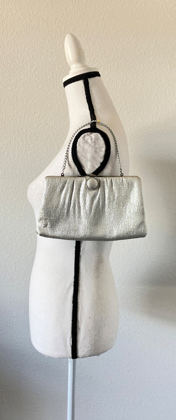 1950s Small Silver Handbag, Vintage Glittery Purse wi… - Gem
