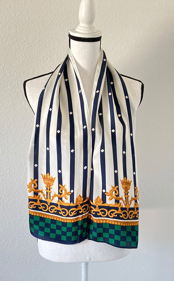 1990s Mixed Pattern Silk Scarf, Vintage Long Multicol… - Gem