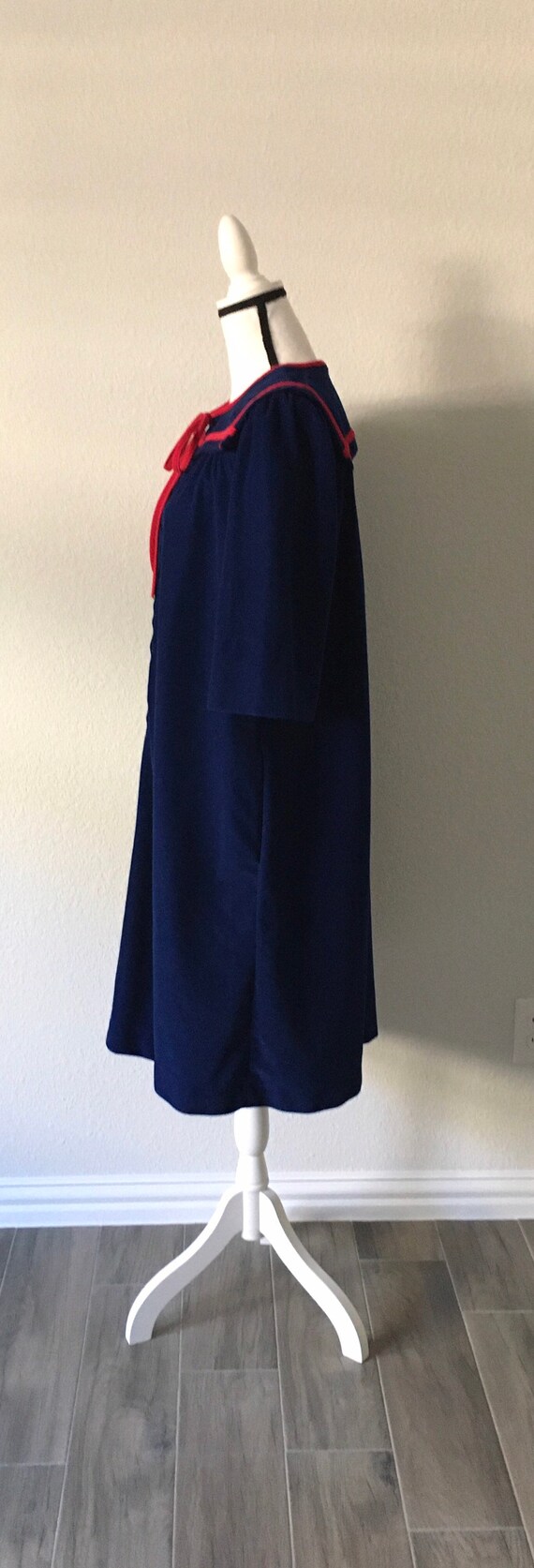 1970s Navy Velour Robe, Vintage Sailor Style Robe - Gem