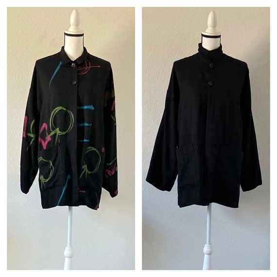 1990s Unique Reversible Jacket, Vintage Abstract Asia… - Gem