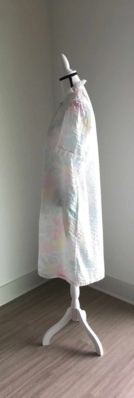 1970s Quilted Pastel Robe, Vintage Cotton Day Dress - Gem