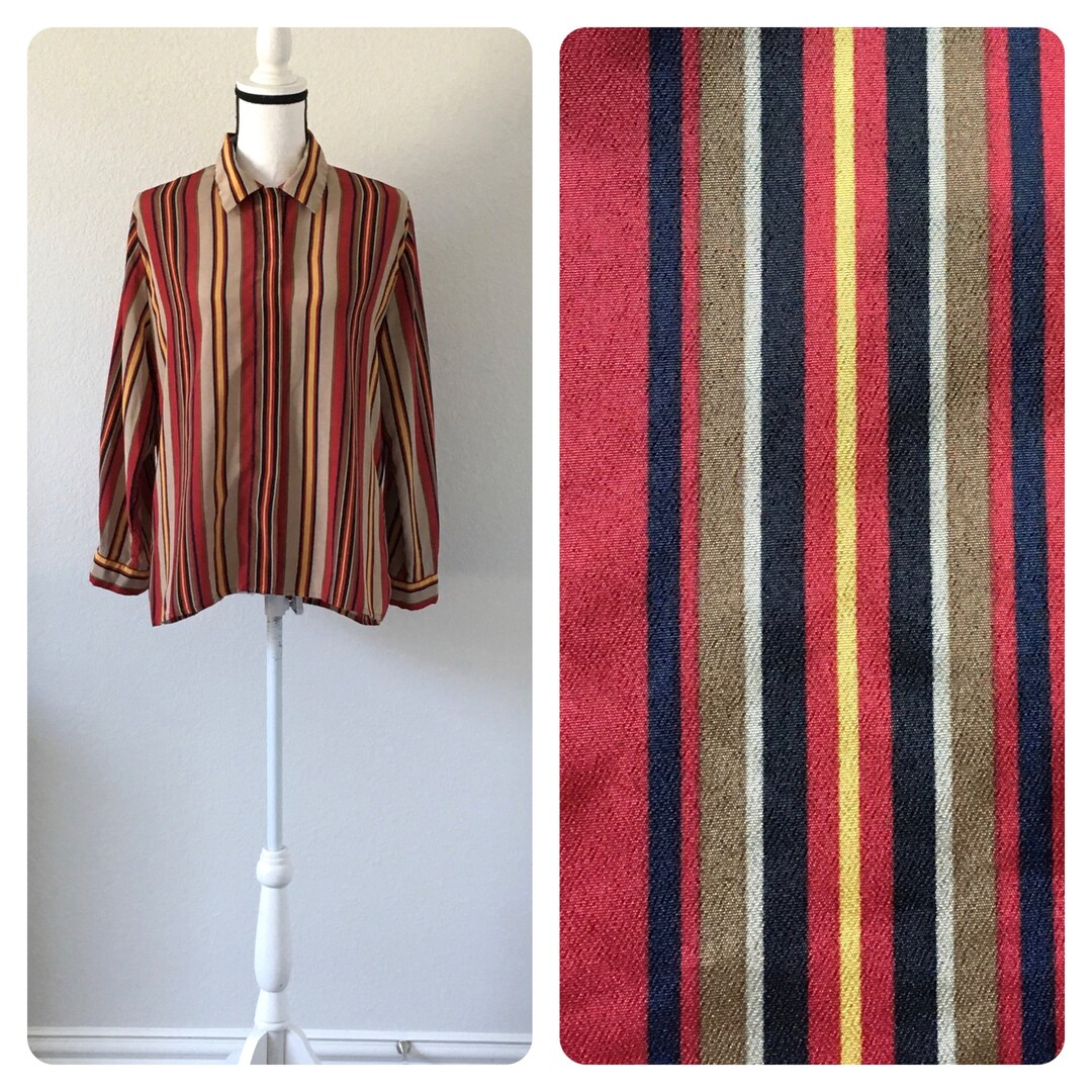 1970s Striped Blouse, Vintage Earth Tone Shirt - Etsy