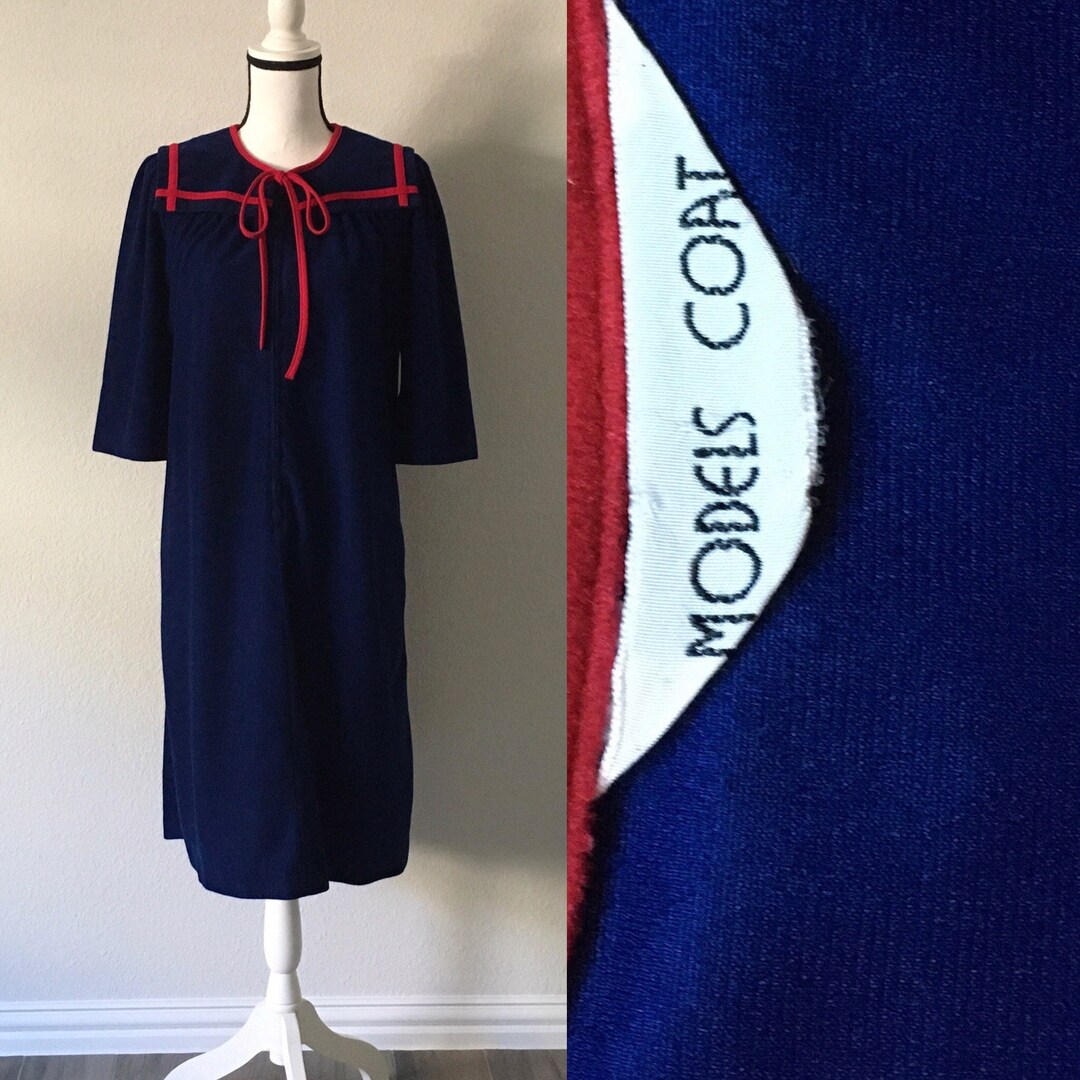 1970s Navy Velour Robe, Vintage Sailor Style Robe - Etsy