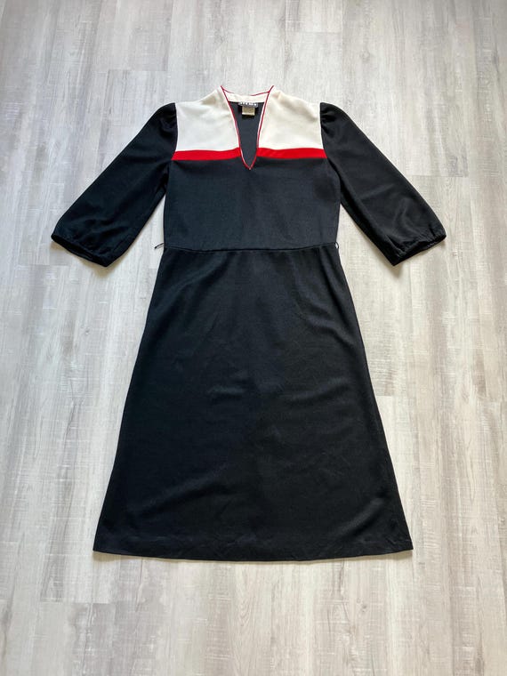 1970s 1980s Tri Color Dress with Piping - Gem