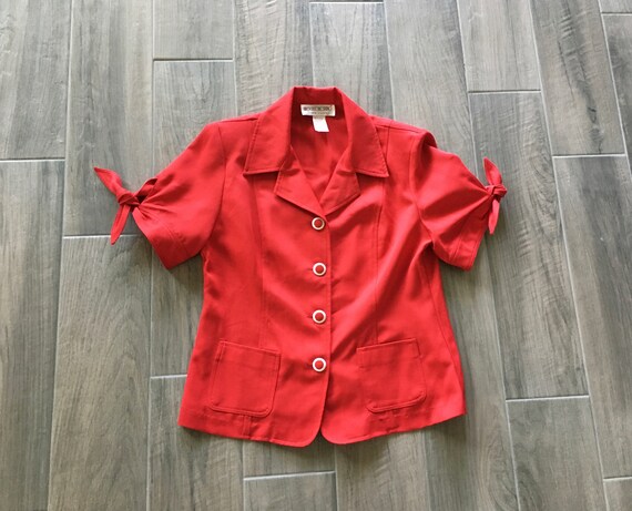 1980s Red Short Sleeve Jacket with Bows - Gem