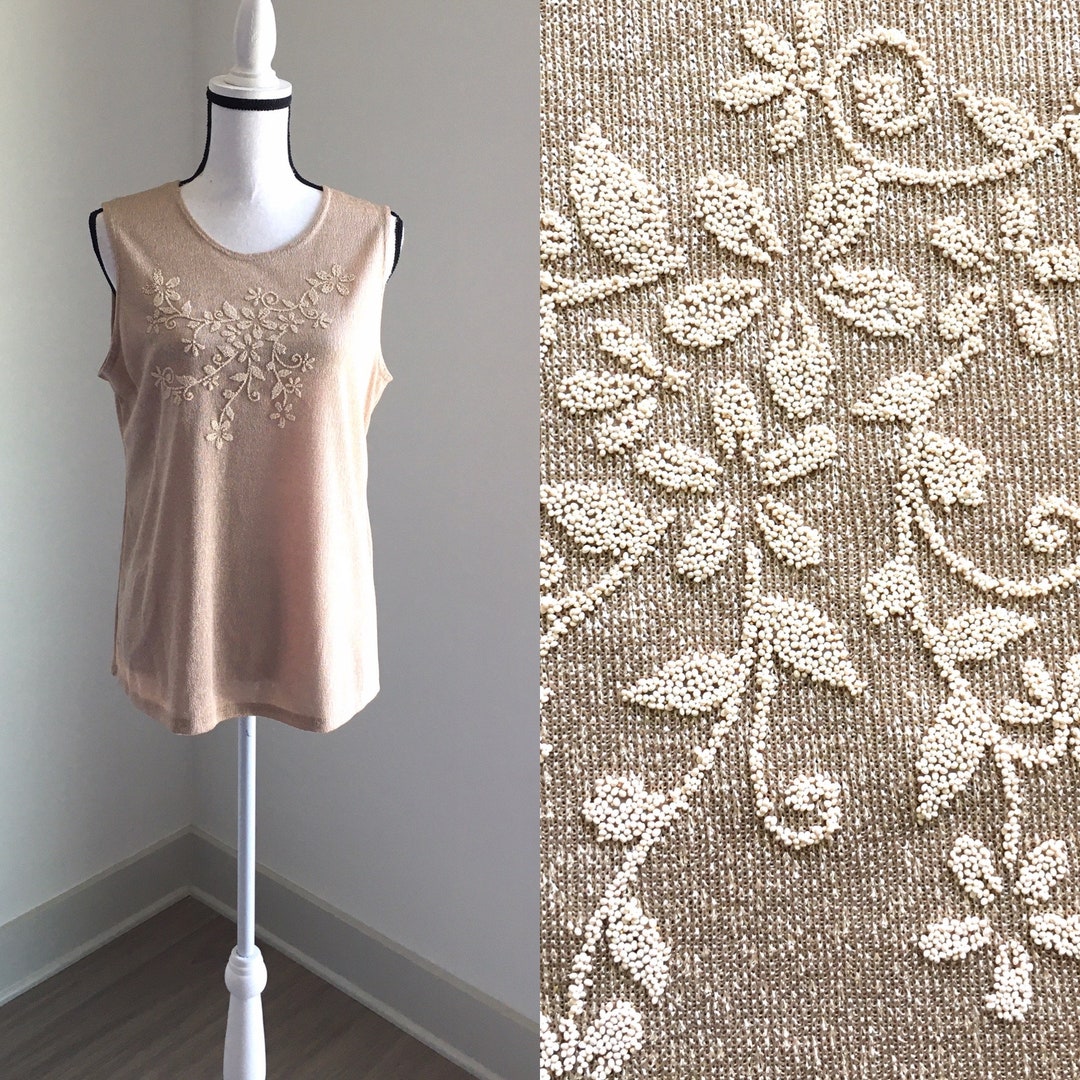 1990s Gold Sleeveless Top, Vintage Gold Beaded Shell - Etsy
