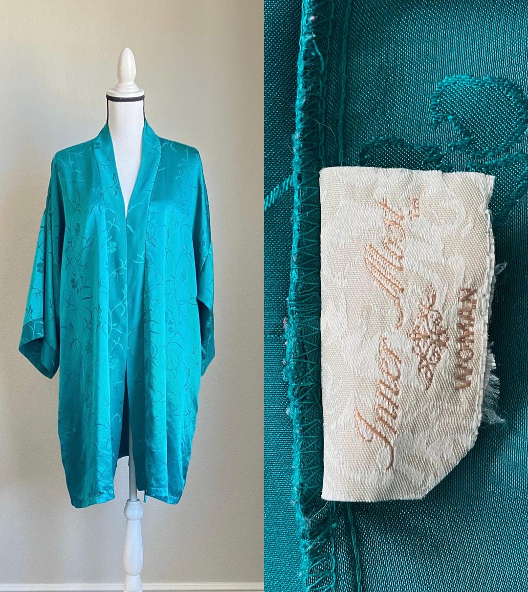 1990s Floral Satin Kimono Robe - Etsy