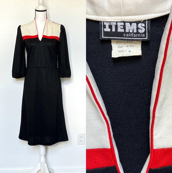 1970s 1980s Tri Color Dress with Piping - Gem