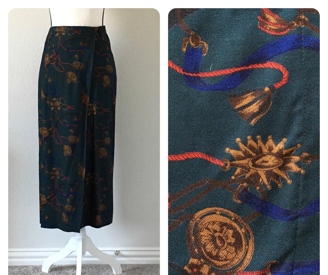 1990s Preppy Baroque Wrap Skirt - Etsy