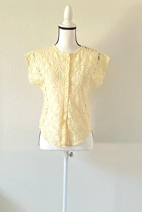 1950s Yellow Sheer Lace Blouse - Gem