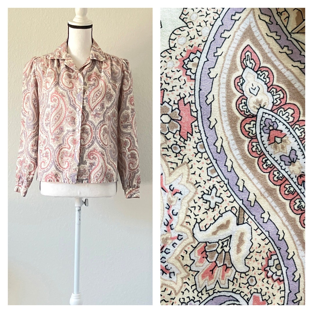 1970s Puff Shoulder Blouse, 1980s Paisley Blouse - Etsy