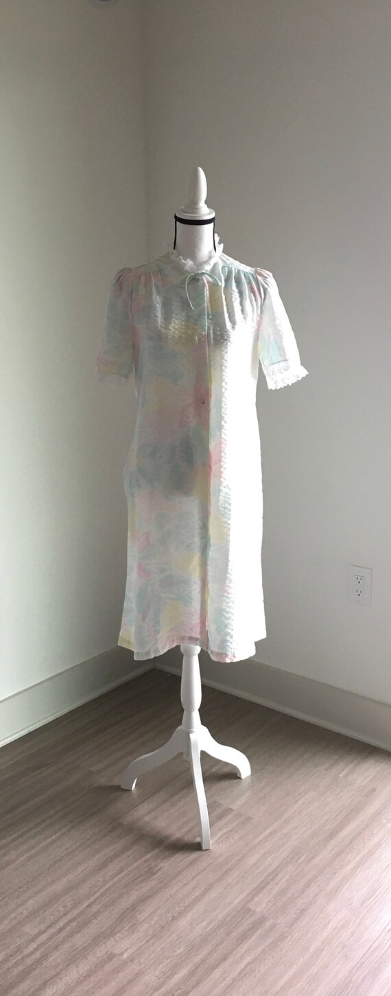 1970s Quilted Pastel Robe, Vintage Cotton Day Dress - Gem