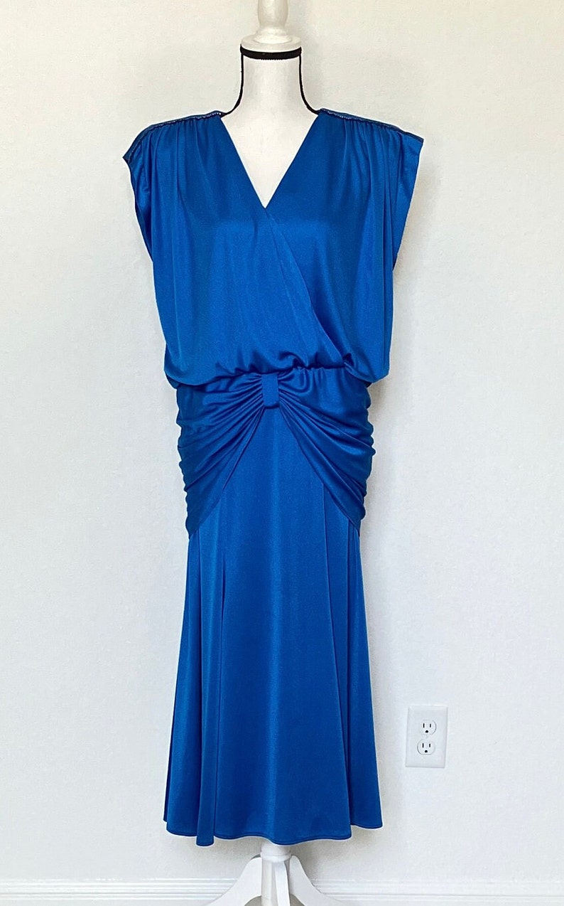 1970s 1980s Cobalt Evening Gown With Rhinestones - Etsy