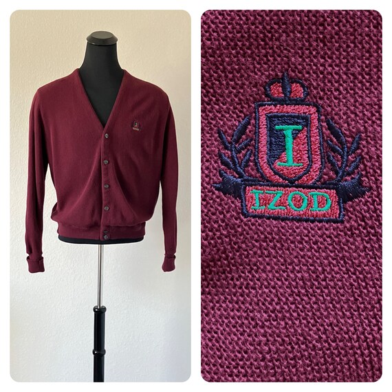 Vintage Izod Logo Cardigan, 1980s Maroon Golf Sweater - Gem