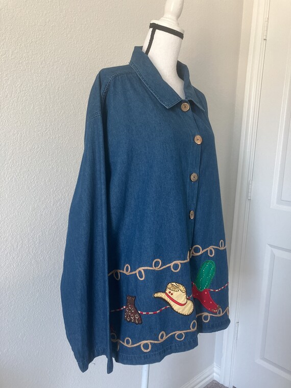 1990s Western Denim Shacket, Vintage Plus Size Cowgir… - Gem