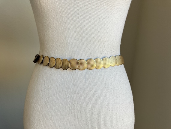1970s Gold Medallion Belt, 1980s Metal Disc Stretch B… - Gem