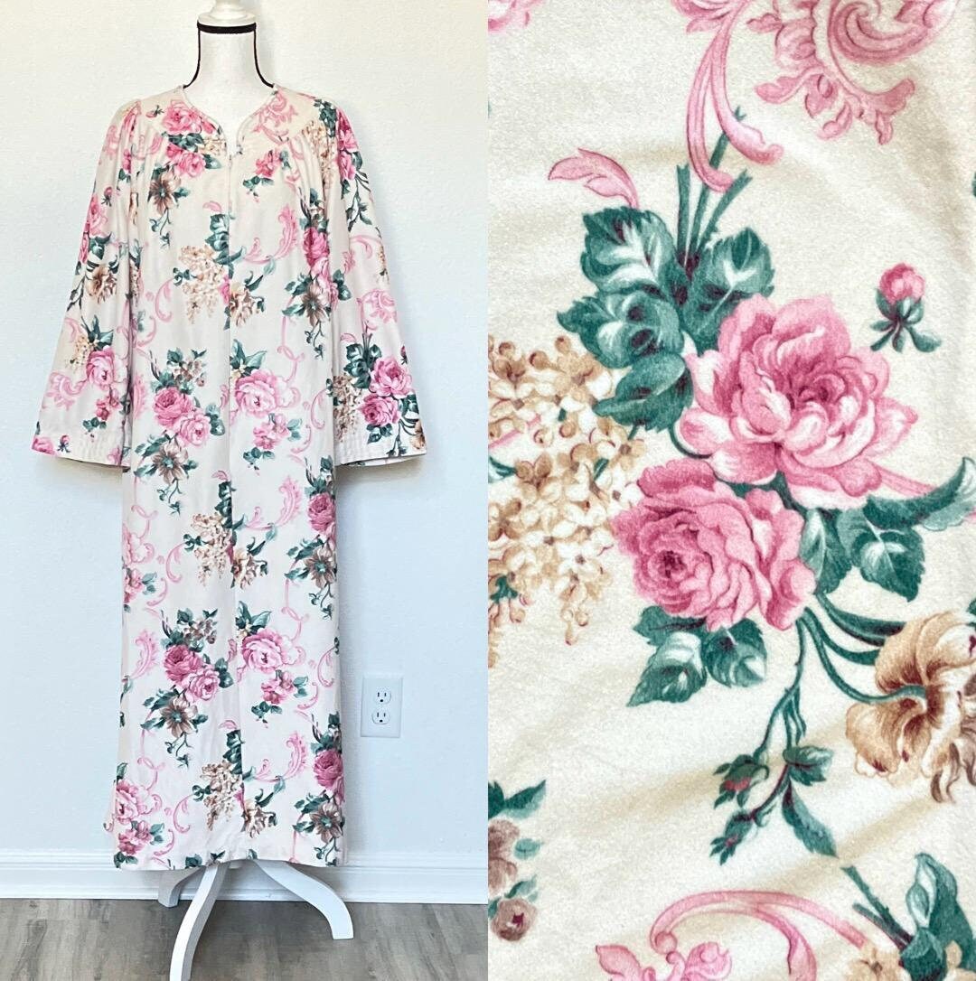 1980s 1990s Floral Velour Maxi Robe - Etsy