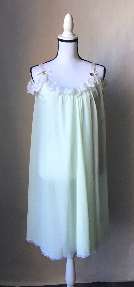 1960s Sheer Green Negligee, Vintage Spring Green Chif… - Gem