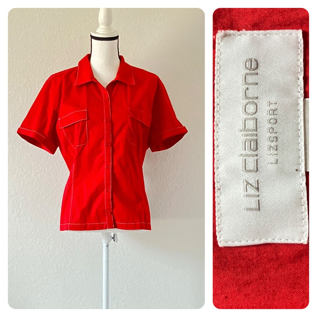 1990s Red Camp Shirt, Vintage Top With Waist Tie - Etsy
