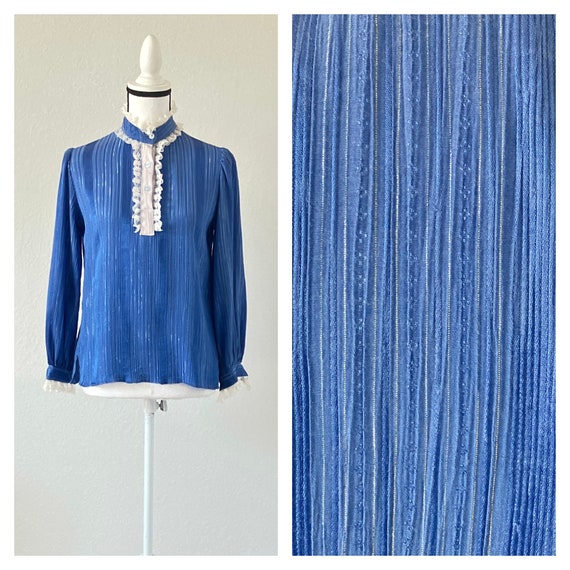 1970s Ruffle Collar Blouse, 1980s High Neck Pullover - Gem