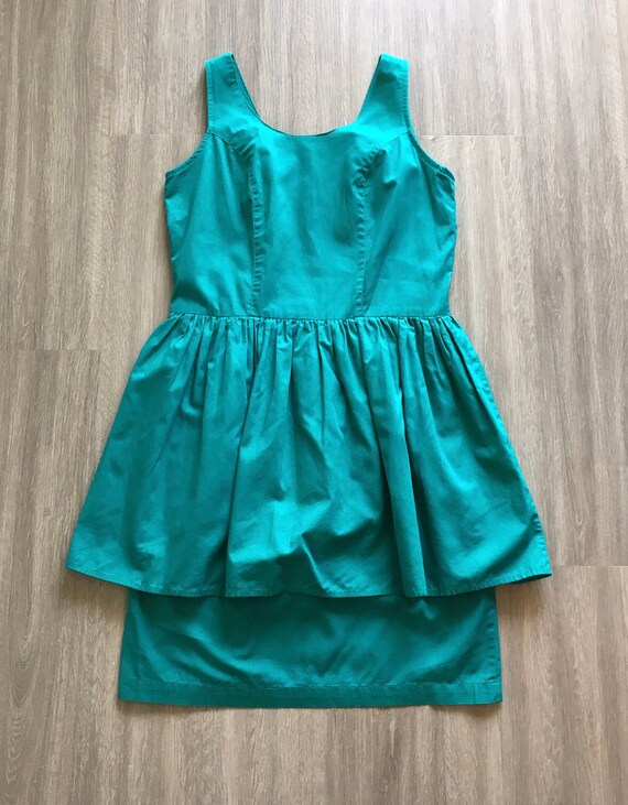 1980s Green Pinafore Dress, Vintage Cotton Dress with… - Gem