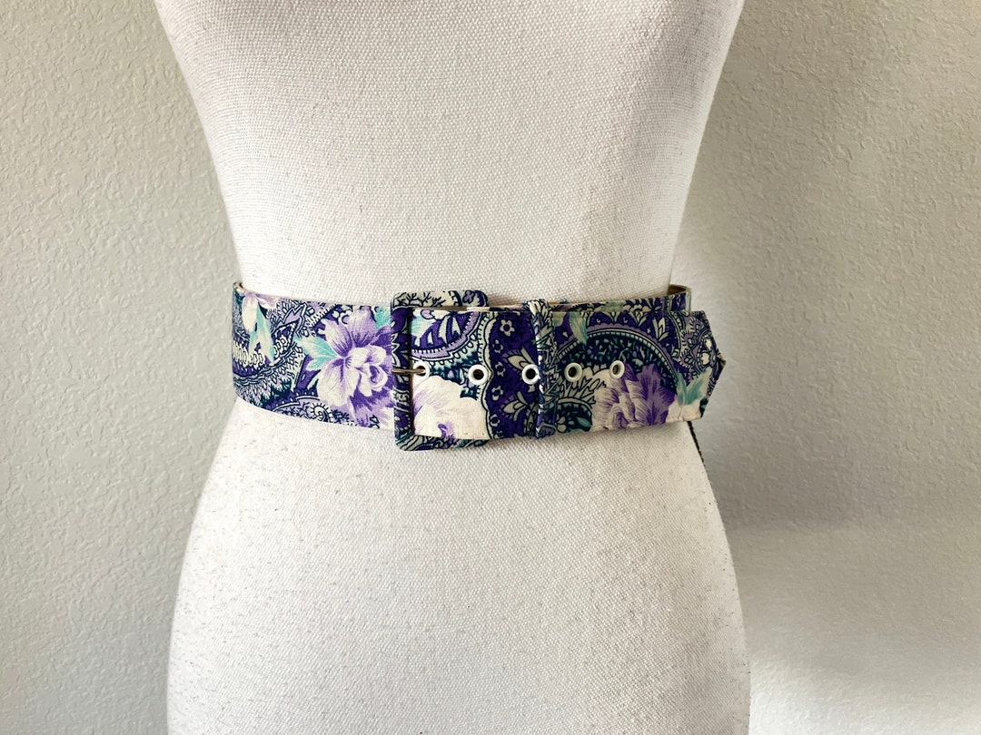1980s Wide Floral Fabric Belt, Vintage Mixed Pattern Cloth Belt - Etsy