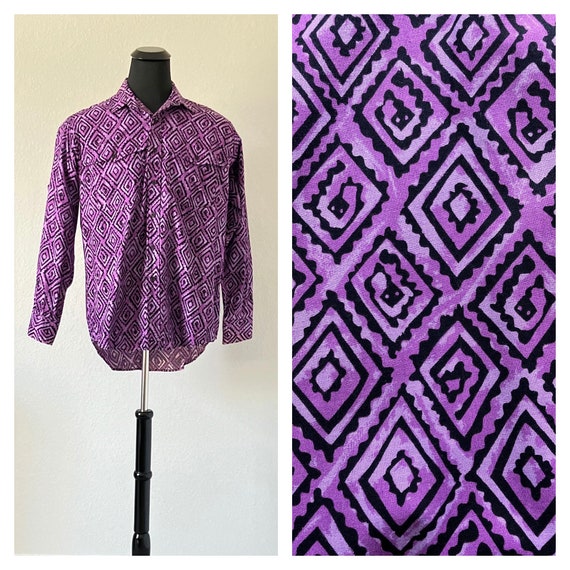 1990s Purple Western Style Shirt, Vintage Abstract Ro… - Gem