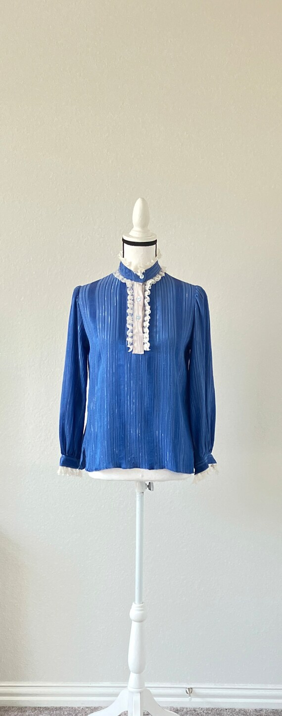 1970s Ruffle Collar Blouse, 1980s High Neck Pullover - Gem