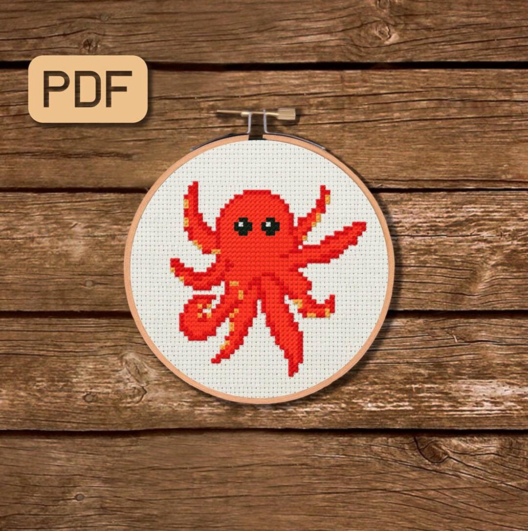Octopus Cross Stitch Pattern Sea Creature Needlepoint Small Cross ...