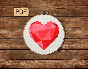 Geometric Heart Cross Stitch Pattern: Modern Love Embroidery (PDF ...