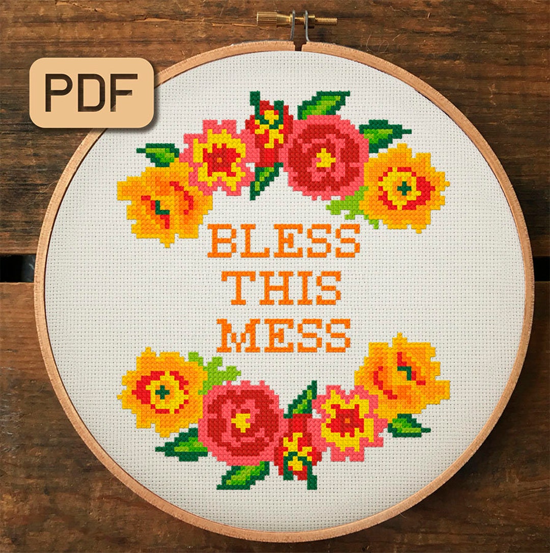 Bless This Mess Cross Stitch Pattern, Funny Cross Stitch Pattern PDF - Etsy