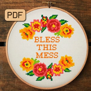 Bless This Mess Cross Stitch Pattern Farmhouse Cross Stitch PDF Home ...