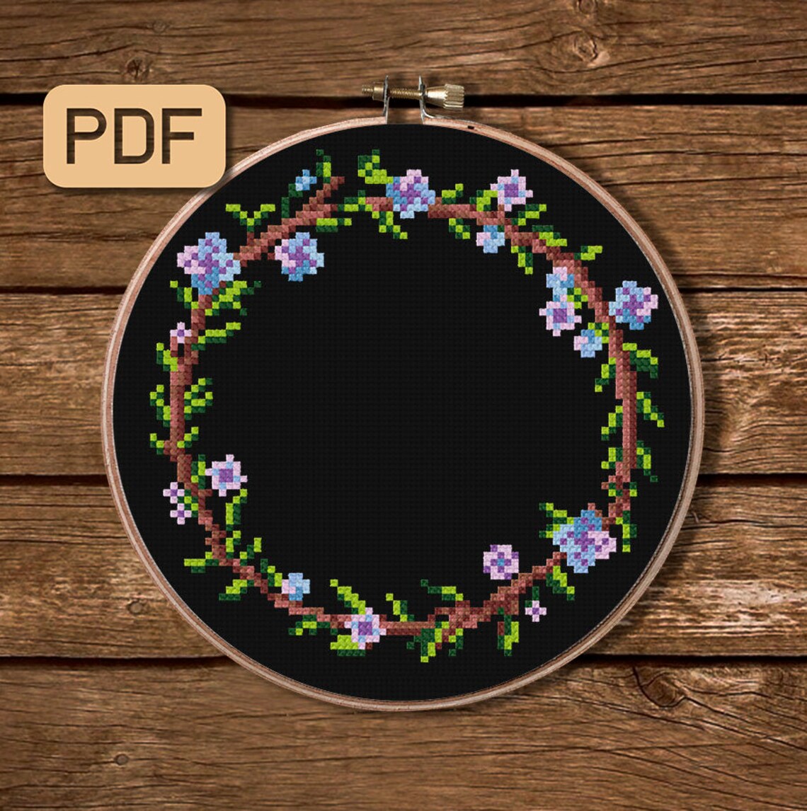 Floral Border Cross Stitch Pattern Leafy Wreath Cross Stitch | Etsy