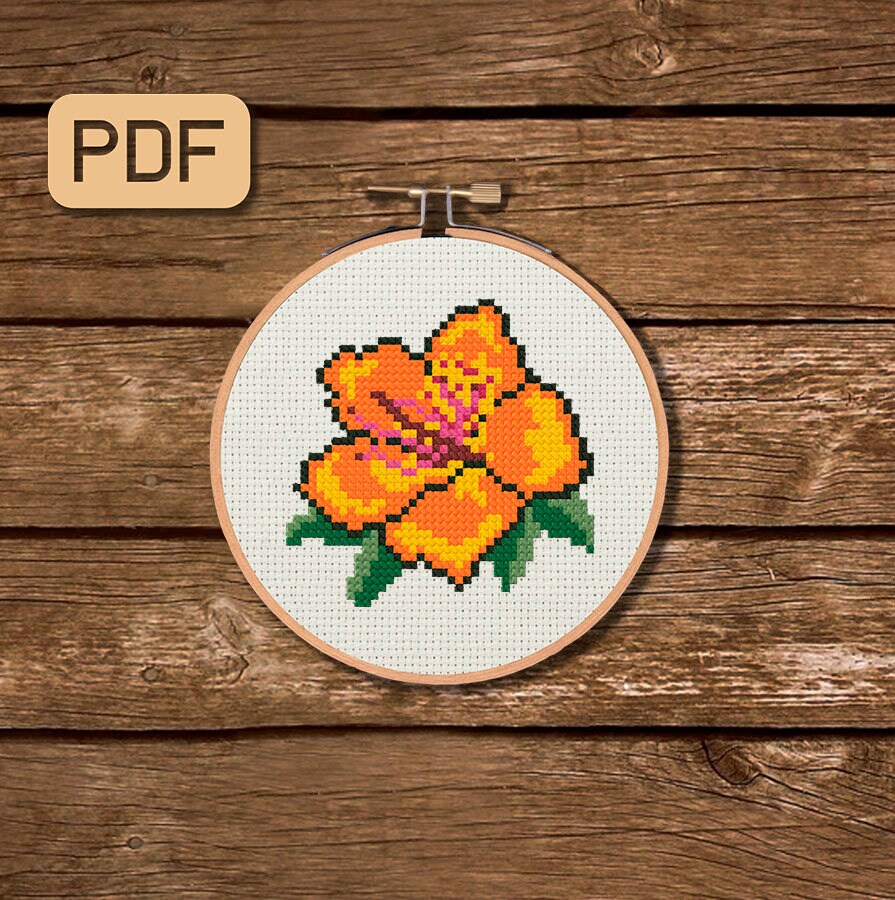 Orange Flower Cross Stitch Pattern Floral Needlepoint Pdf - Etsy