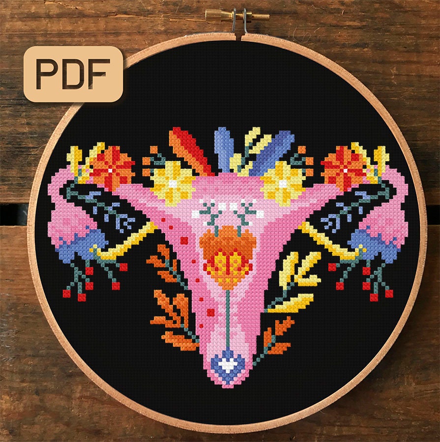 Reproductive System Cross Stitch Pattern, Uterus Cross Stitch PDF ...