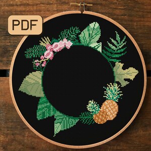 Leaf Border Cross Stitch Pattern Leafy Wreath Needlepoint Floral Cross ...