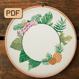 Leaf Border Cross Stitch Pattern Leafy Wreath Needlepoint Floral Cross ...
