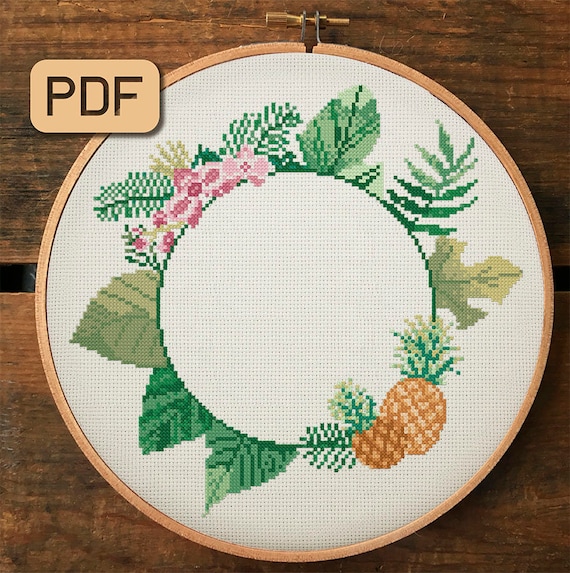 Leaf Border Cross Stitch Pattern Leafy Wreath Needlepoint | Etsy