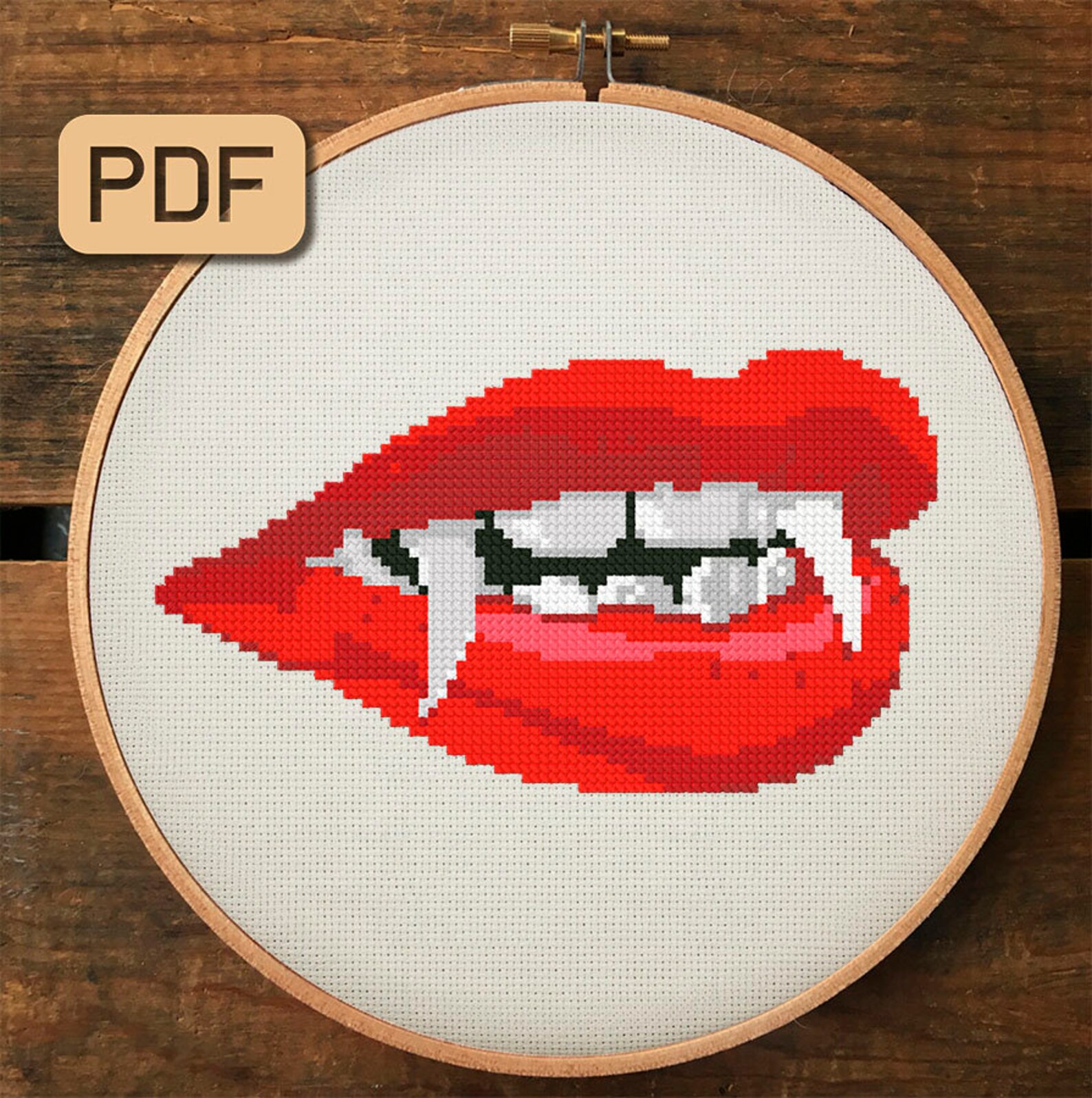 Vampire Fangs Cross Stitch Pattern Lips Cross Stitch Pattern | Etsy