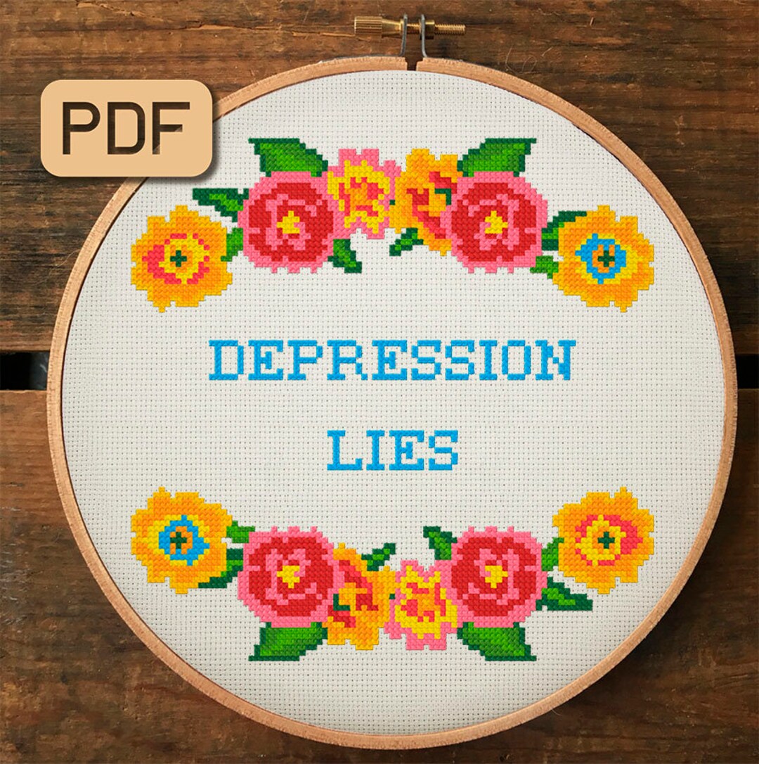 Funny Cross Stitch Pattern Depression Lies Mental Health Cross - Etsy