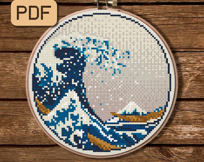 The Great Wave off Kanagawa Cross Stitch Pattern Pdf Format Delivered ...