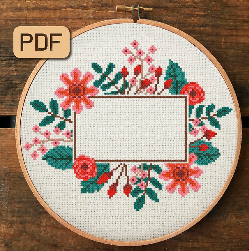 Flower Border Cross Stitch Pattern Floral Frame Cross Stitch | Etsy
