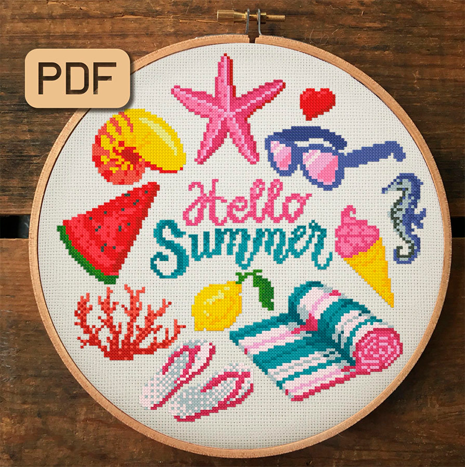 Hello Summer Cross Stitch Pattern Funny Cross Stitch Design | Etsy