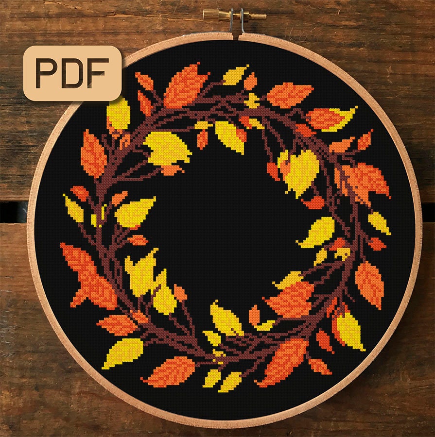 Autumn Wreath Cross Stitch Pattern Fall Leaves Cross Stitch - Etsy
