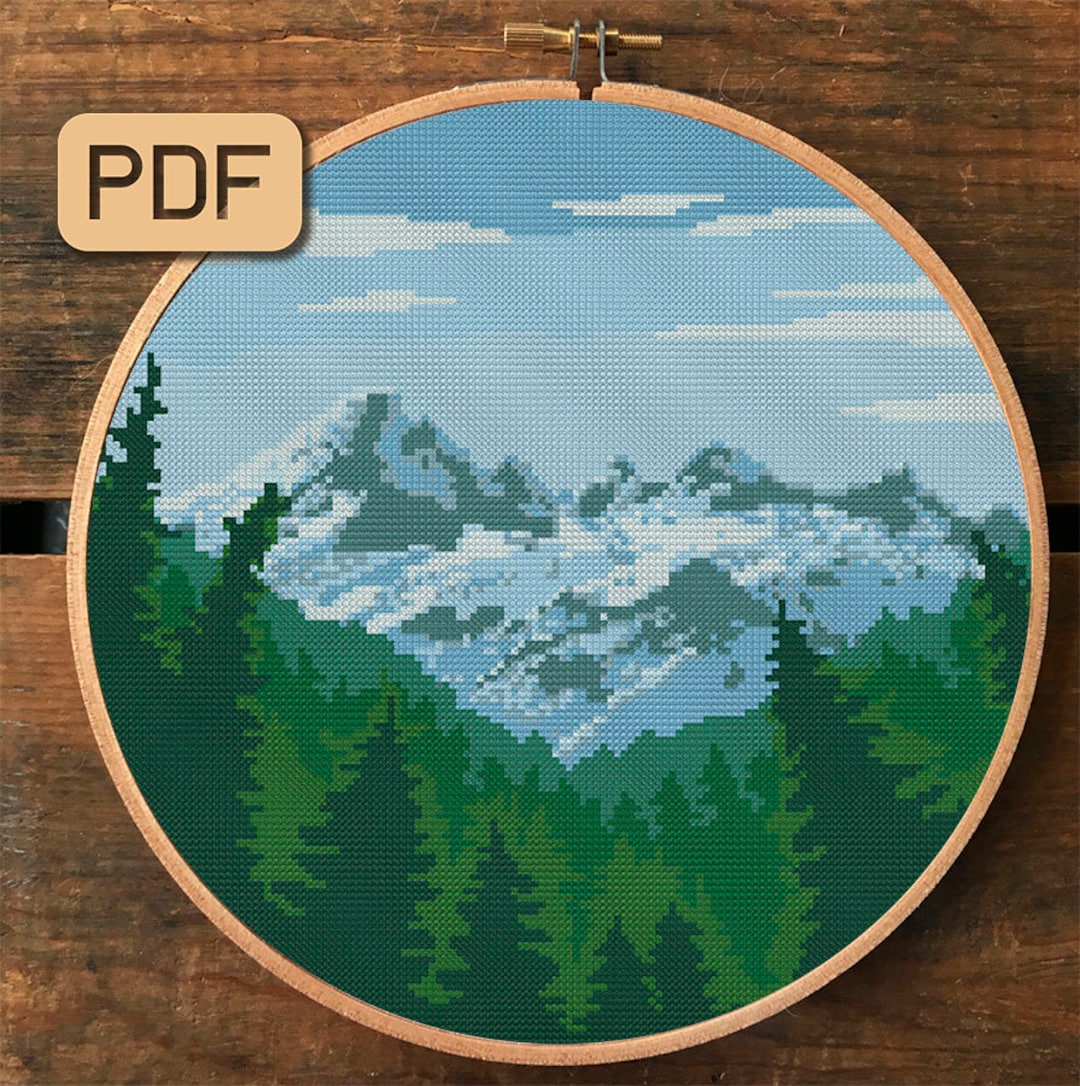 Landscape Cross Stitch Pattern Mountains Needlepoint Scenery - Etsy
